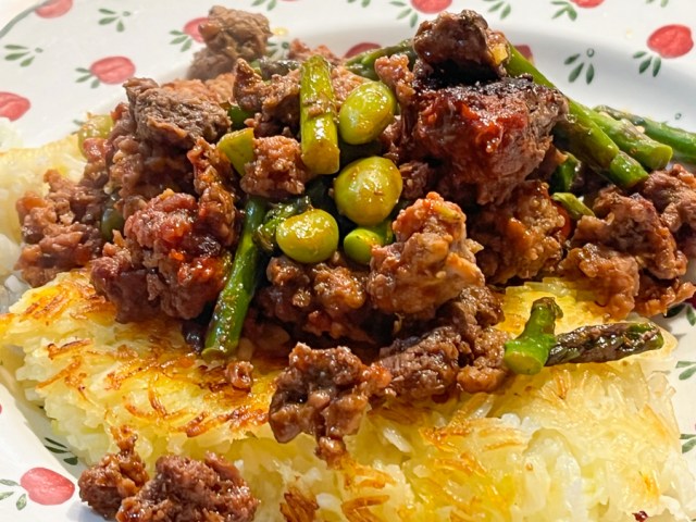 STICKY SPICY PORK OVER GOLDEN RICE | Bewitching Kitchen